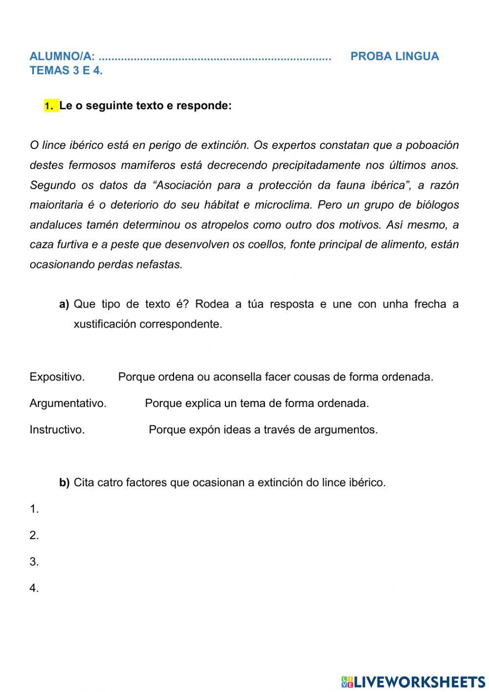 Examen tema 3y4 worksheet | Live Worksheets