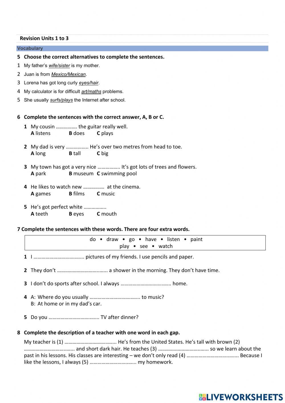 Revision Unit 1 to 3 Gateway worksheet | Live Worksheets
