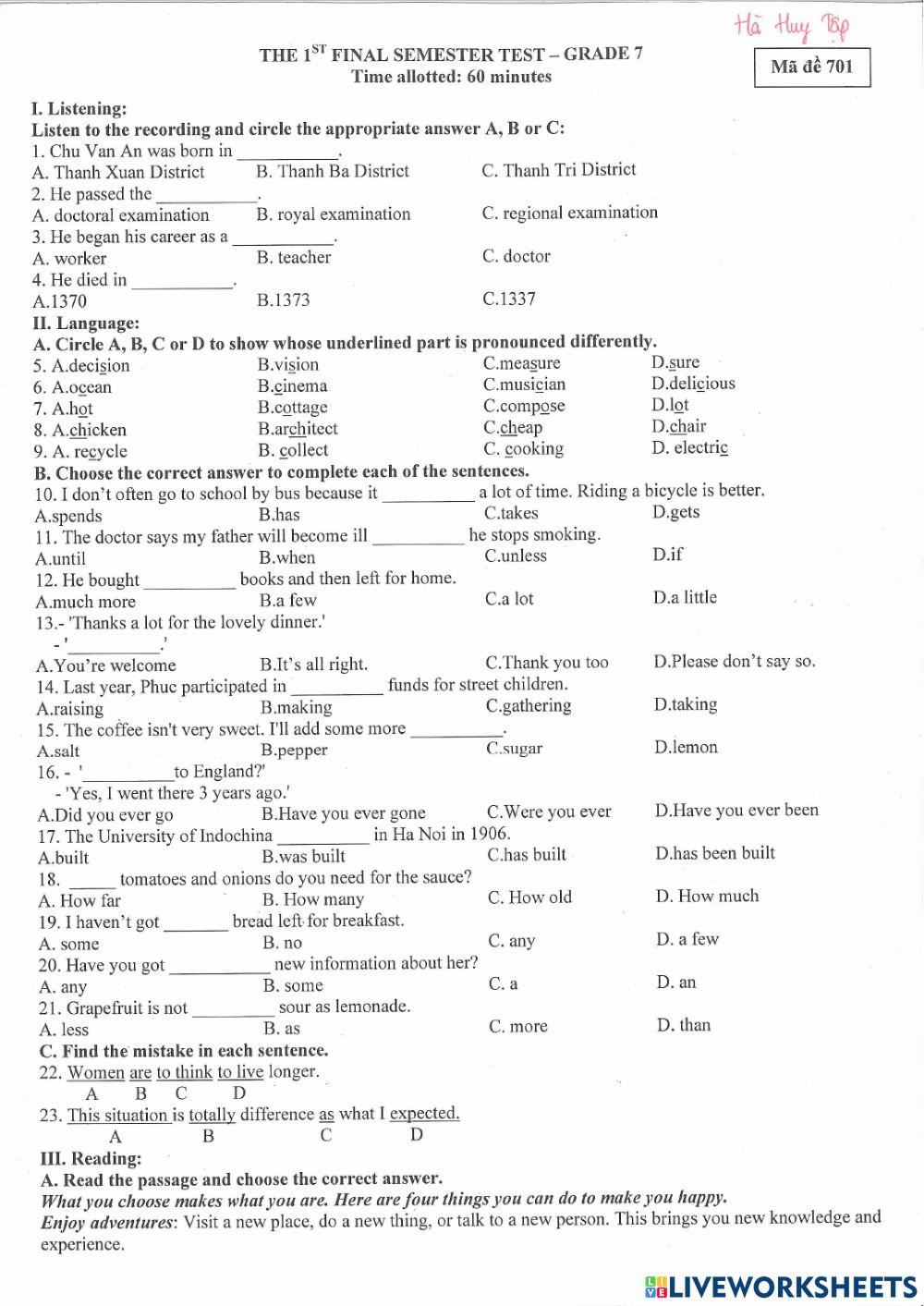 Y8 - Final test 1 - 2020-2021 1702373 | Le Hai Yen | Live