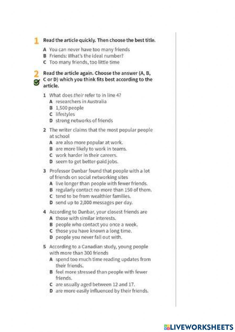 UNIT 12 READING PREPARE 6 STB online exercise for | Live Worksheets