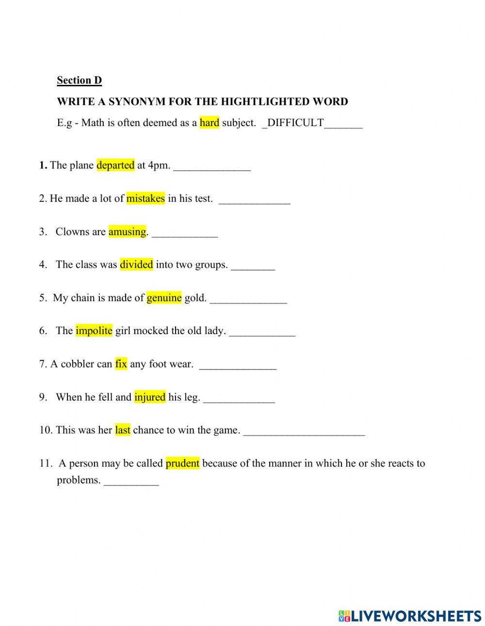 Std 3 Vocabulary Test online exercise for | Live Worksheets