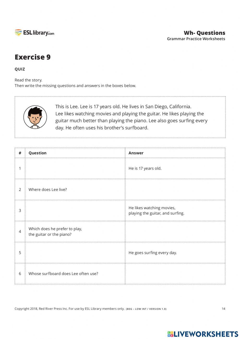 Homework (Wh-questions) online exercise for | Live Worksheets