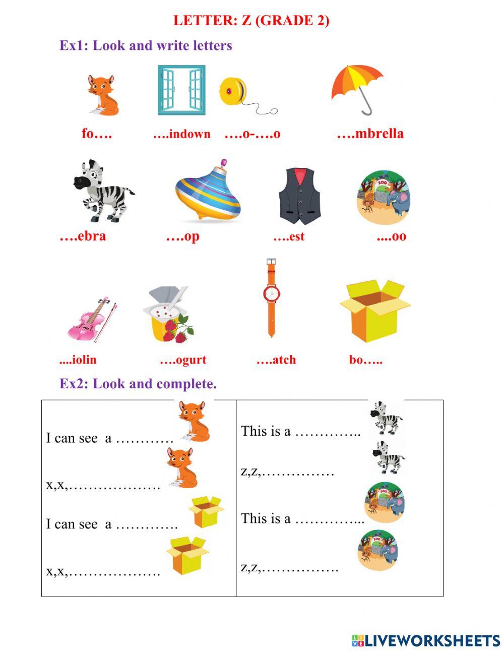 Letter z (grade 2) worksheet | Live Worksheets