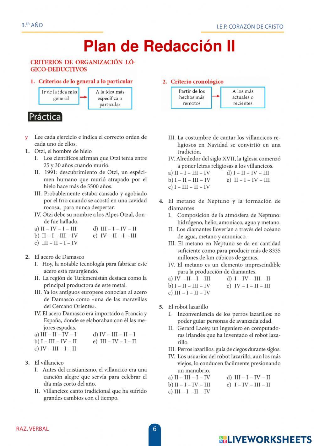 Plan de Redacción free exercise | Live Worksheets