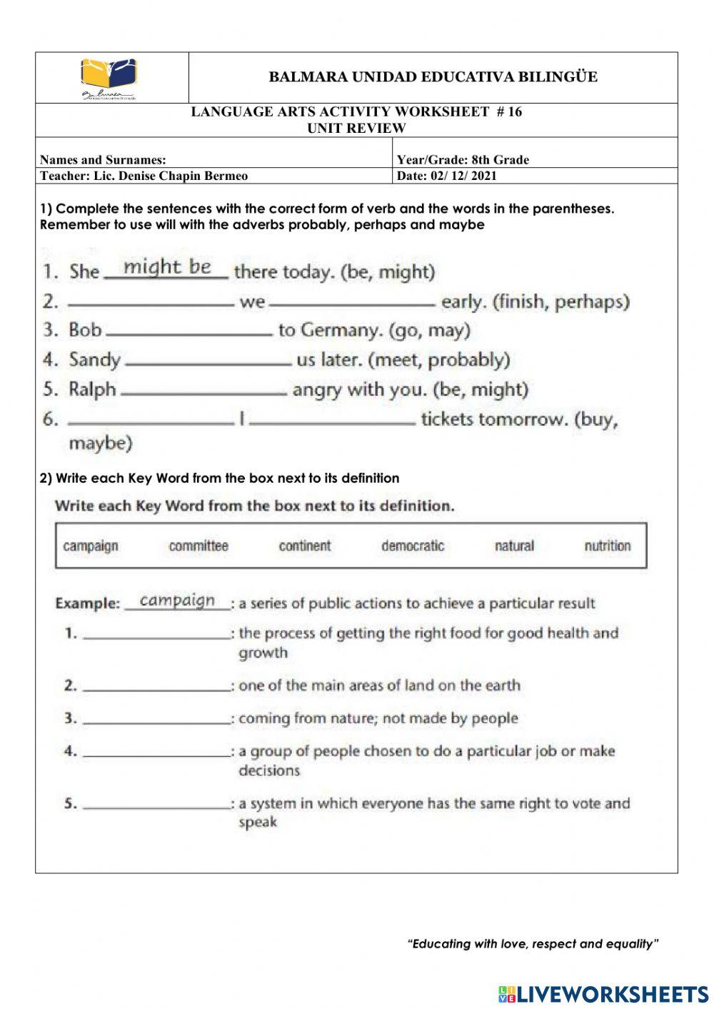 Unit review free online activity | Live Worksheets