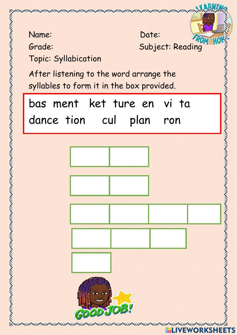 Syllabication | Free Interactive Worksheets | 1701583