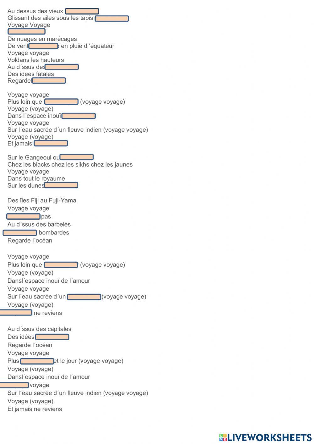 Voyage, voyage | Free Interactive Worksheets | 1703227