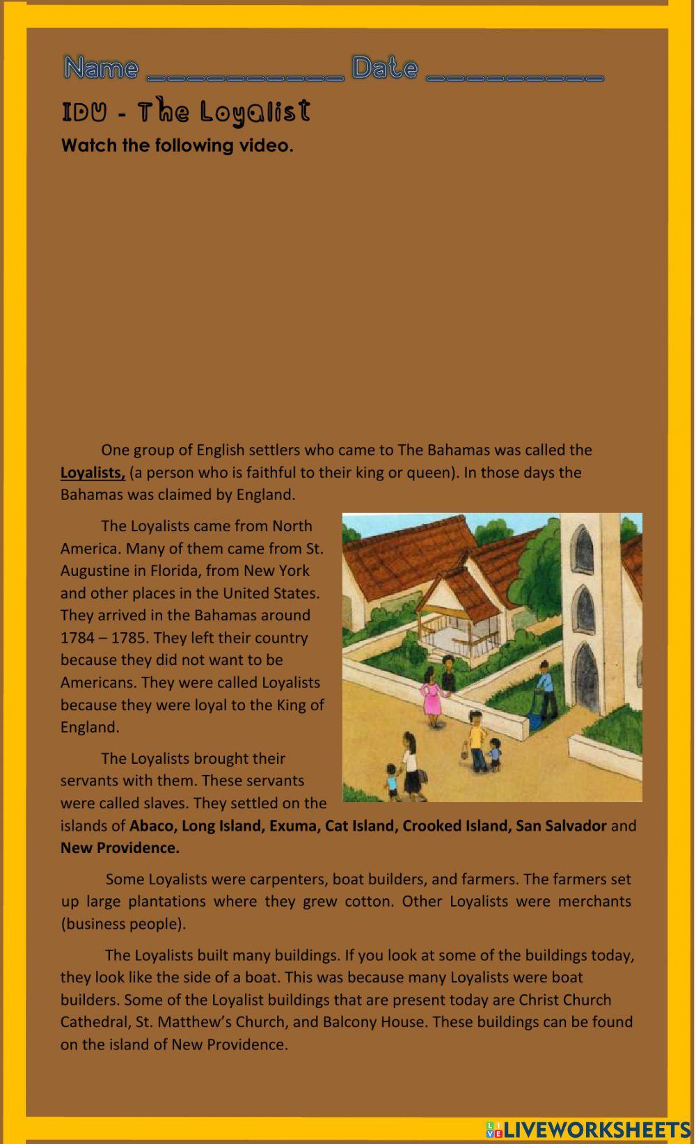 Loyalist 5256036 | Renee Uklyn LaCroix | LiveWorksheets Loyalist 5256036 | Renee Uklyn LaCroix | LiveWorksheets