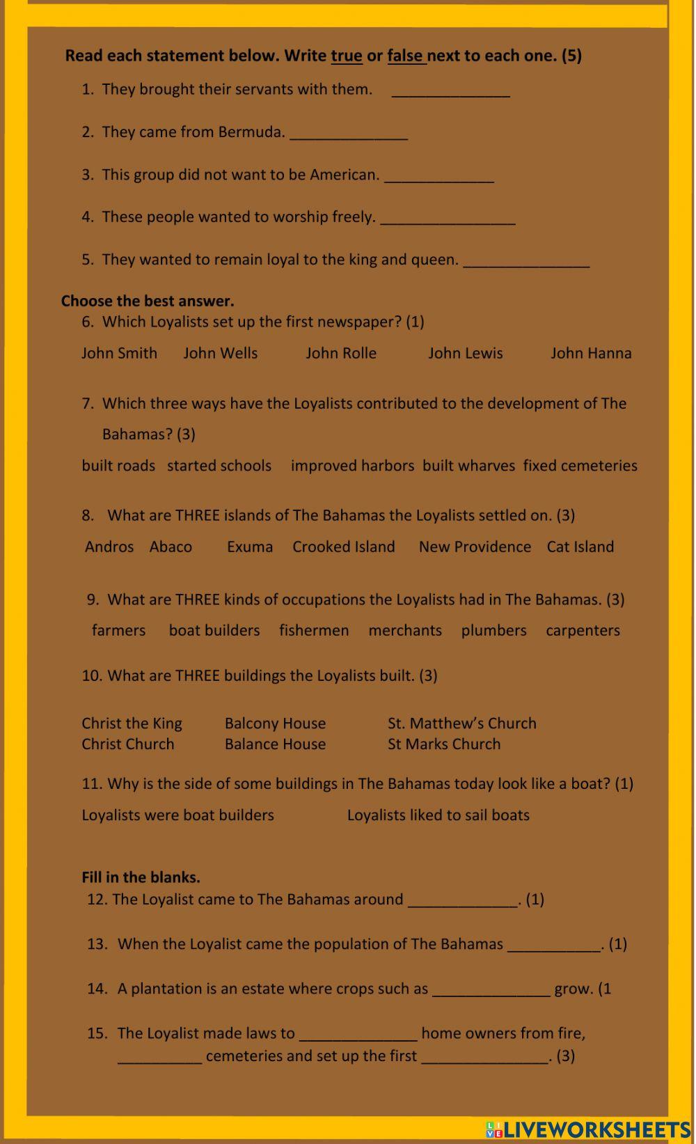 Loyalist 5256036 | Renee Uklyn LaCroix | LiveWorksheets Loyalist 5256036 | Renee Uklyn LaCroix | LiveWorksheets