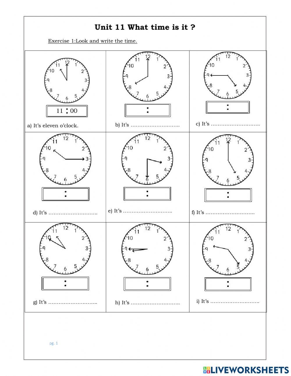 Unit 11: What time is it? worksheet | Live Worksheets