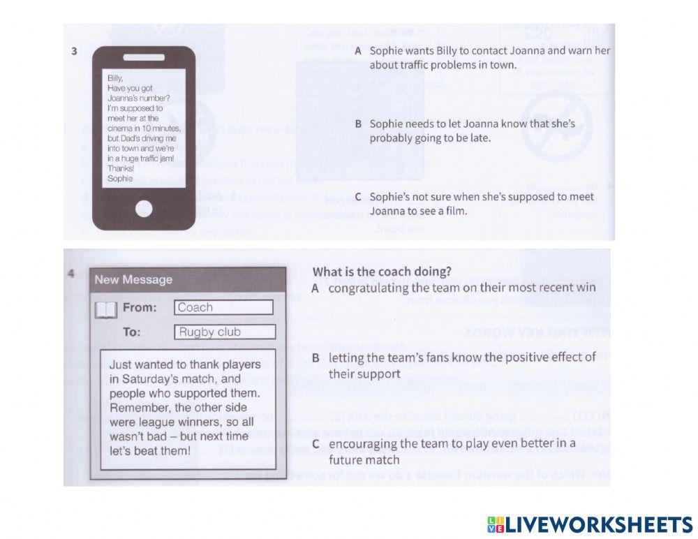 PET READING PART 1 EX2 online exercise for | Live Worksheets
