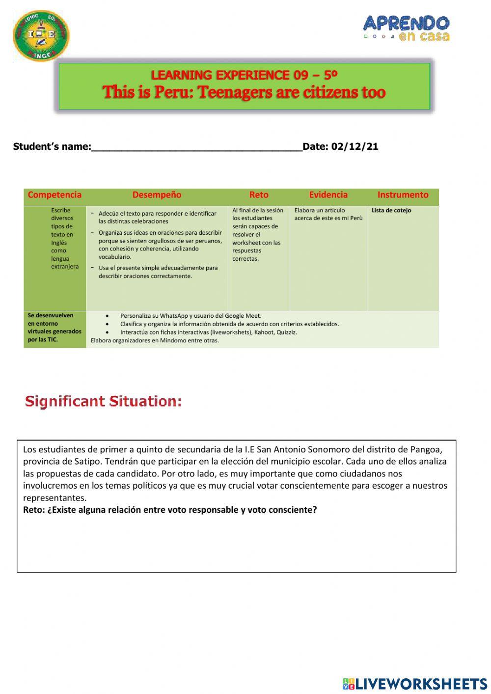 This is Peru-3 worksheet | Live Worksheets