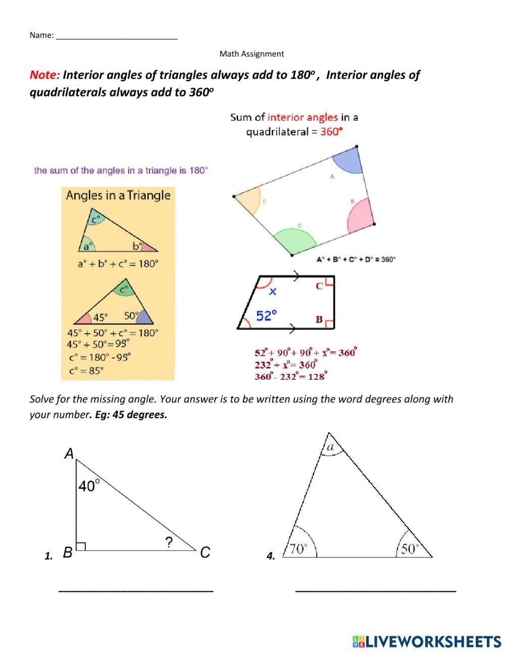 angles 360 degrees worksheet