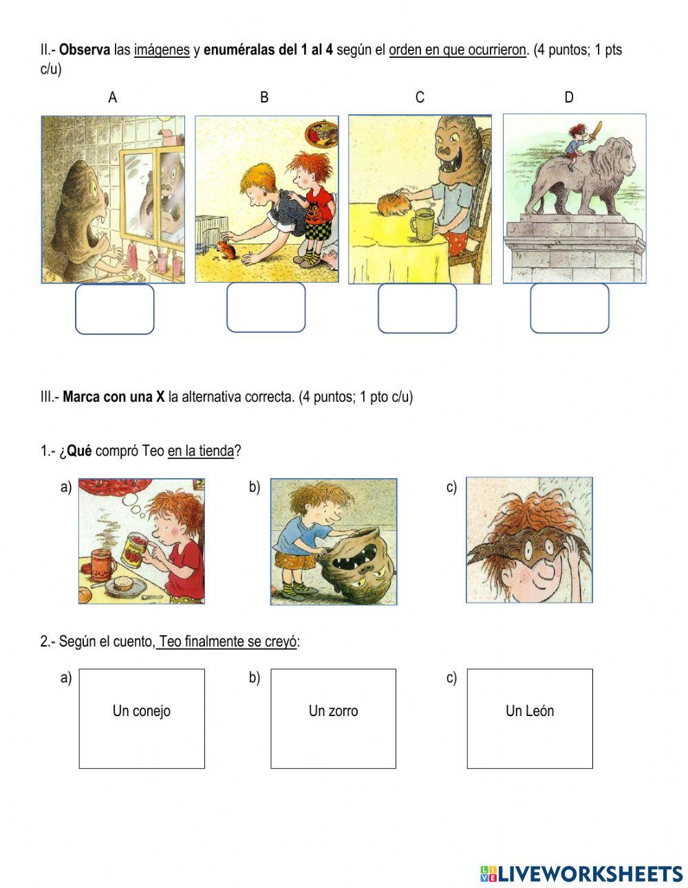 CONTROL DE LECTURA EL VALIENTE TEO online exercise for | Live Worksheets