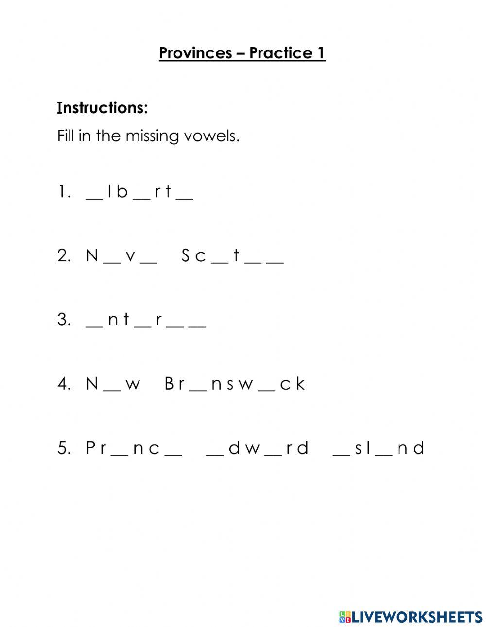 Province Names worksheet | Live Worksheets