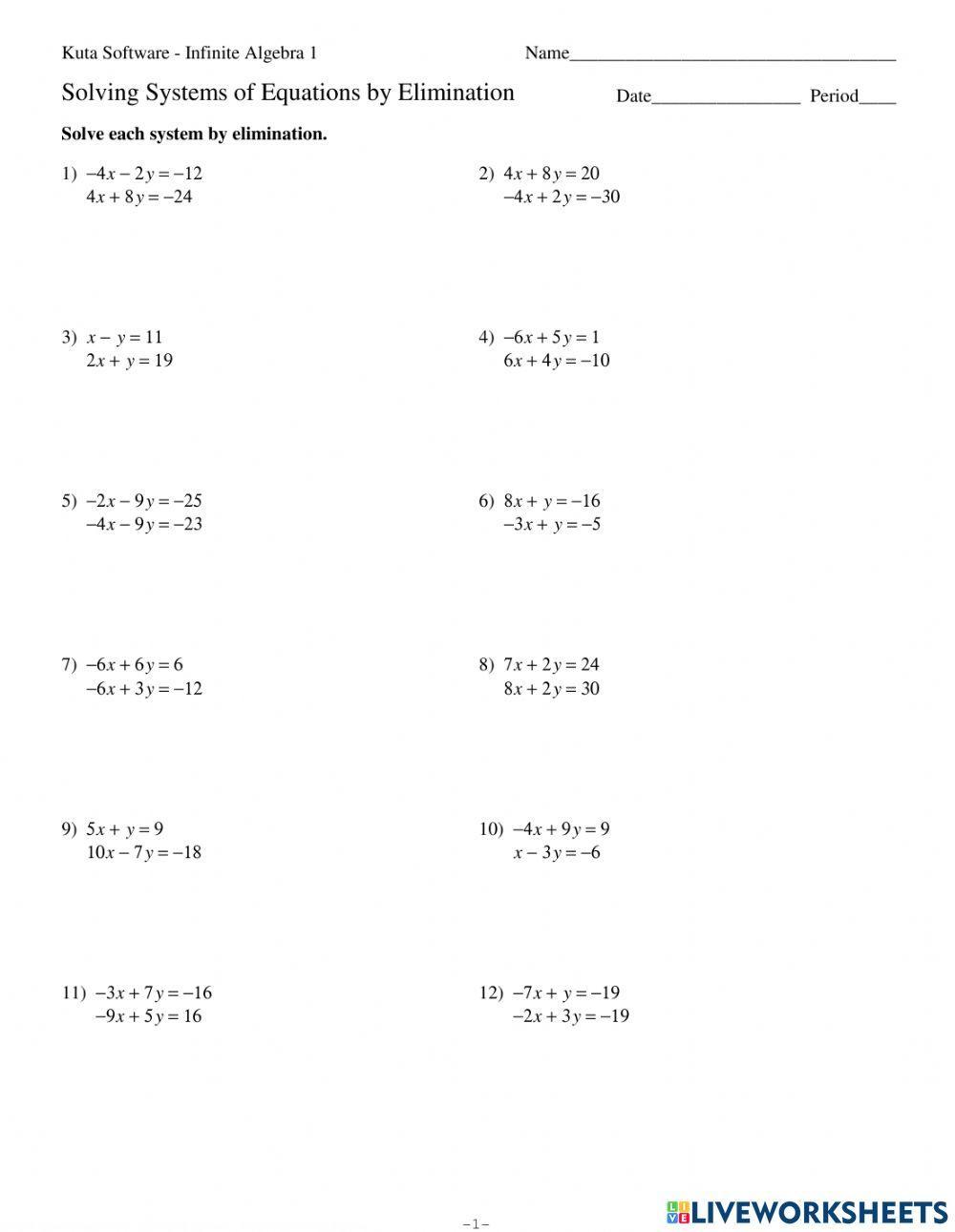 Mastering The System Of Equations Elimination Method Worksheet Practice