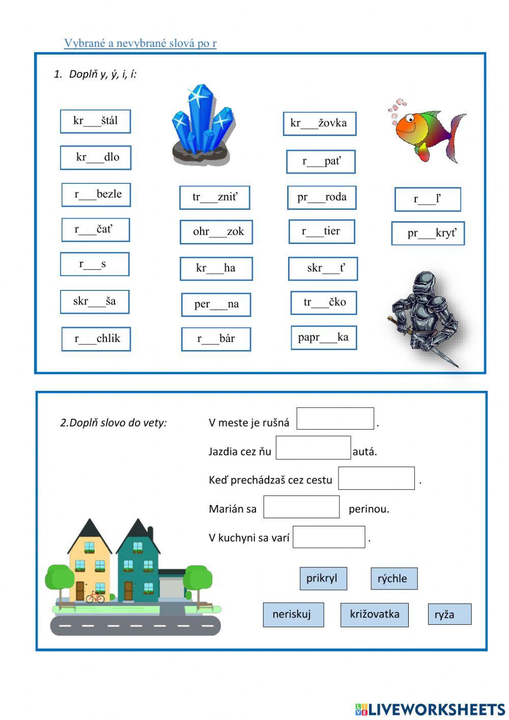 Vybrané slová po r interactive worksheet | Live Worksheets