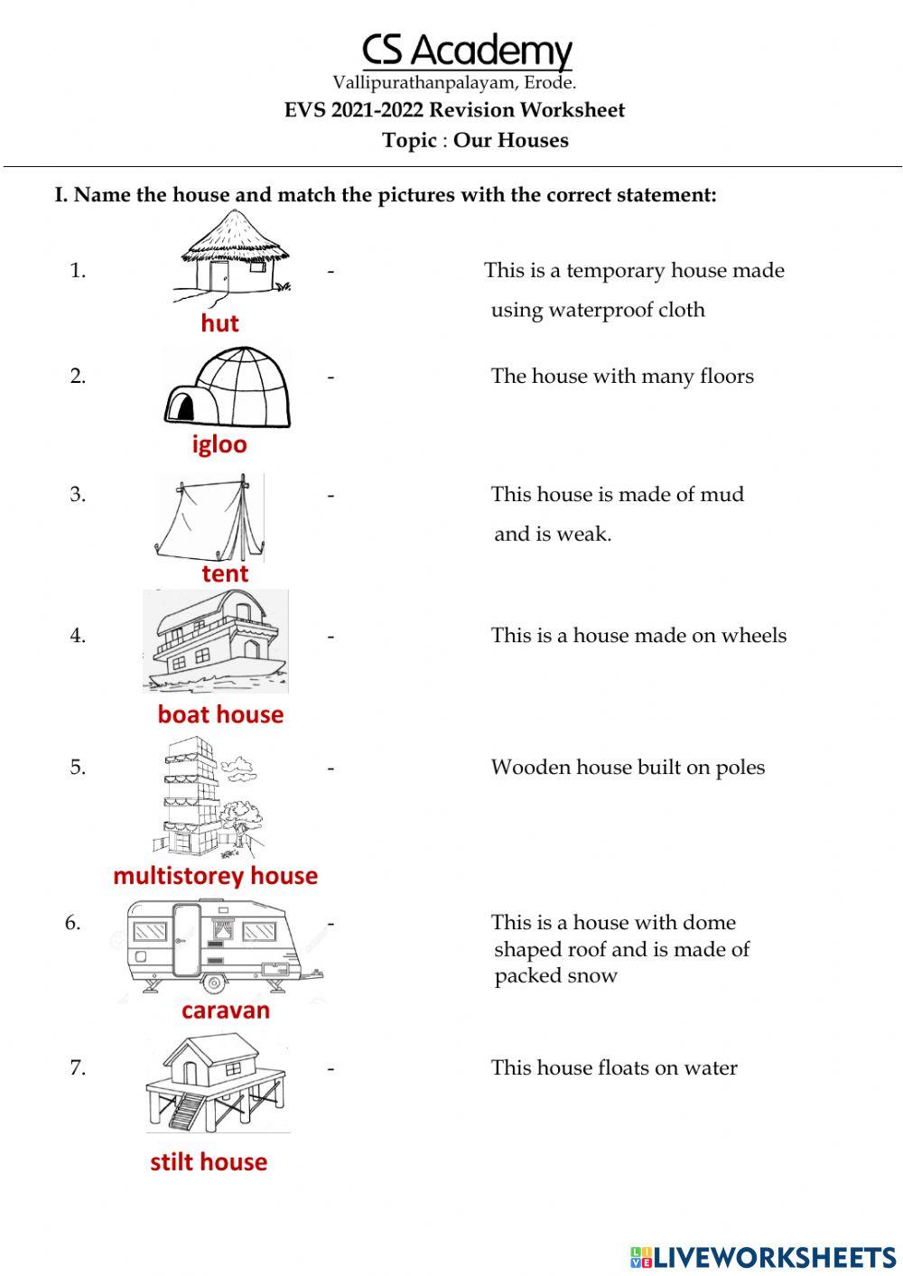 Our Houses - WS online exercise for | Live Worksheets