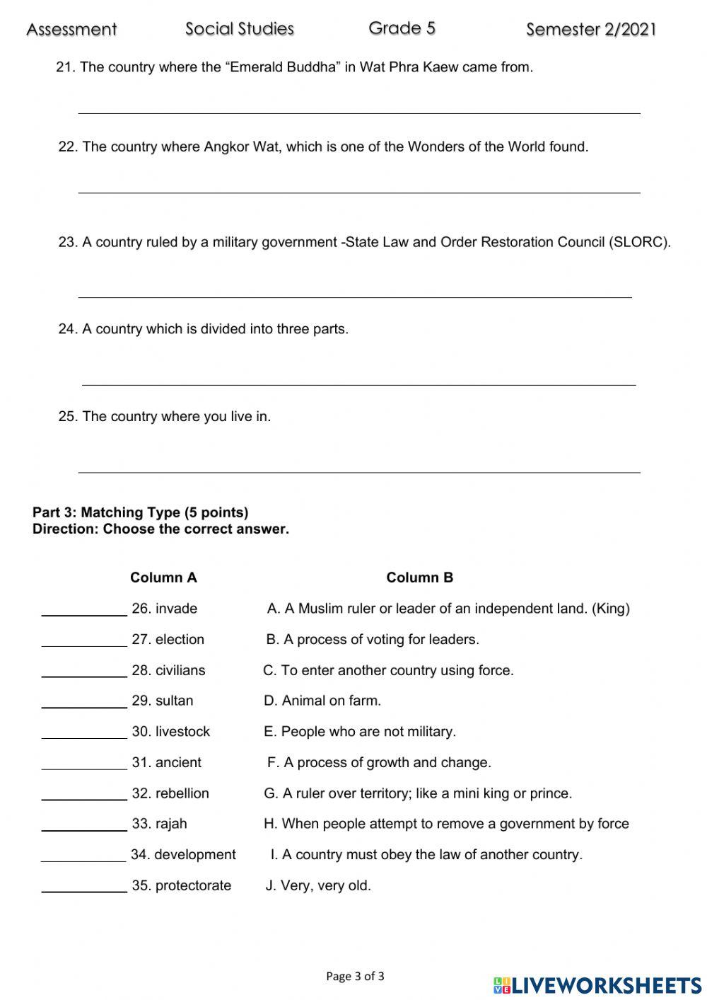 Grade 5 Midterm 2 online exercise for | Live Worksheets