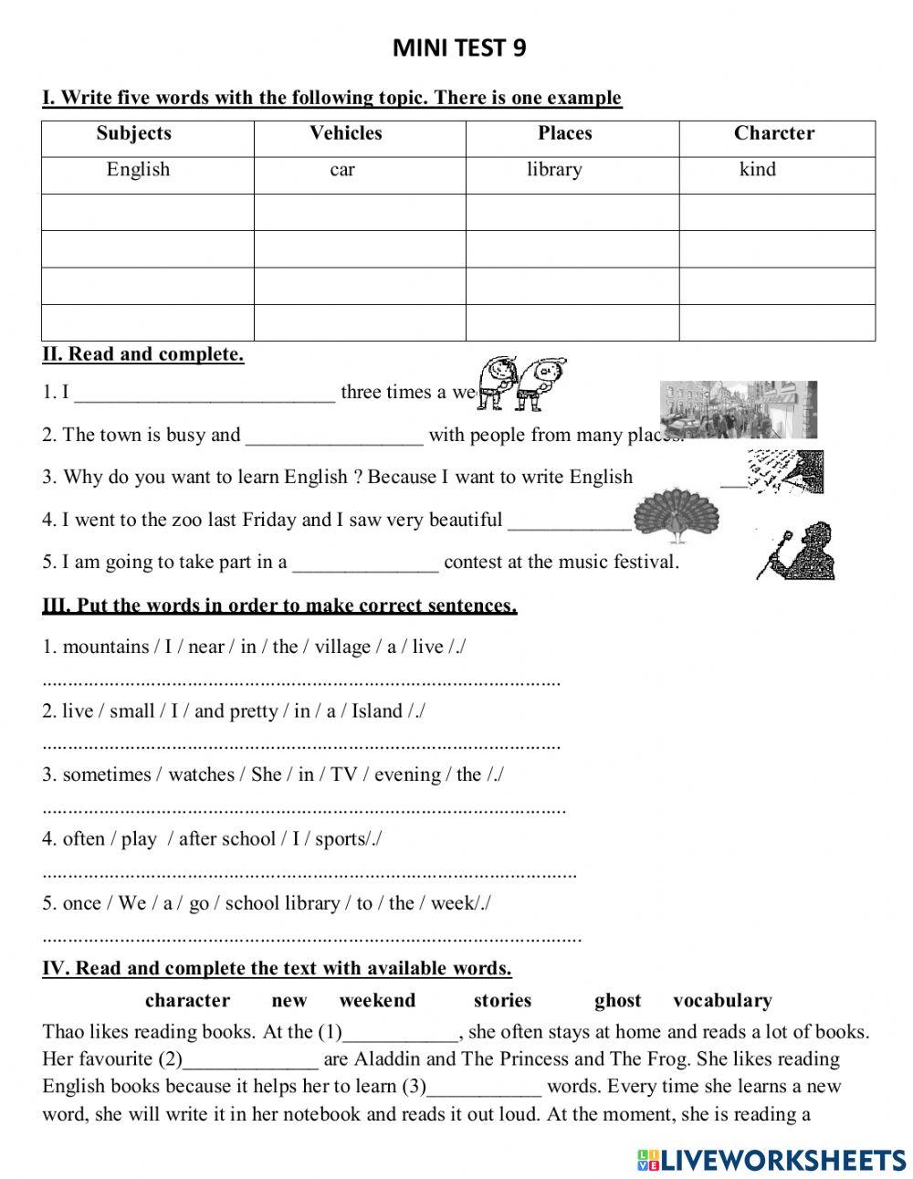 Mini test 9 1745016 | Châu Thị Bình | Live Worksheets
