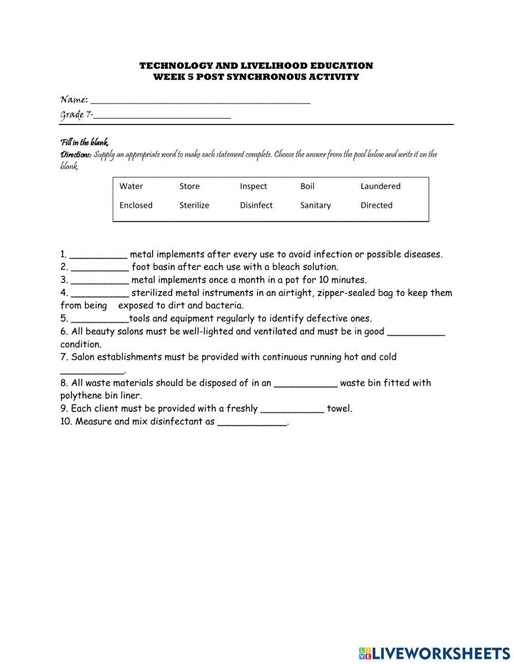 4th Q Week 5 PSA TLE 7 worksheet | Live Worksheets