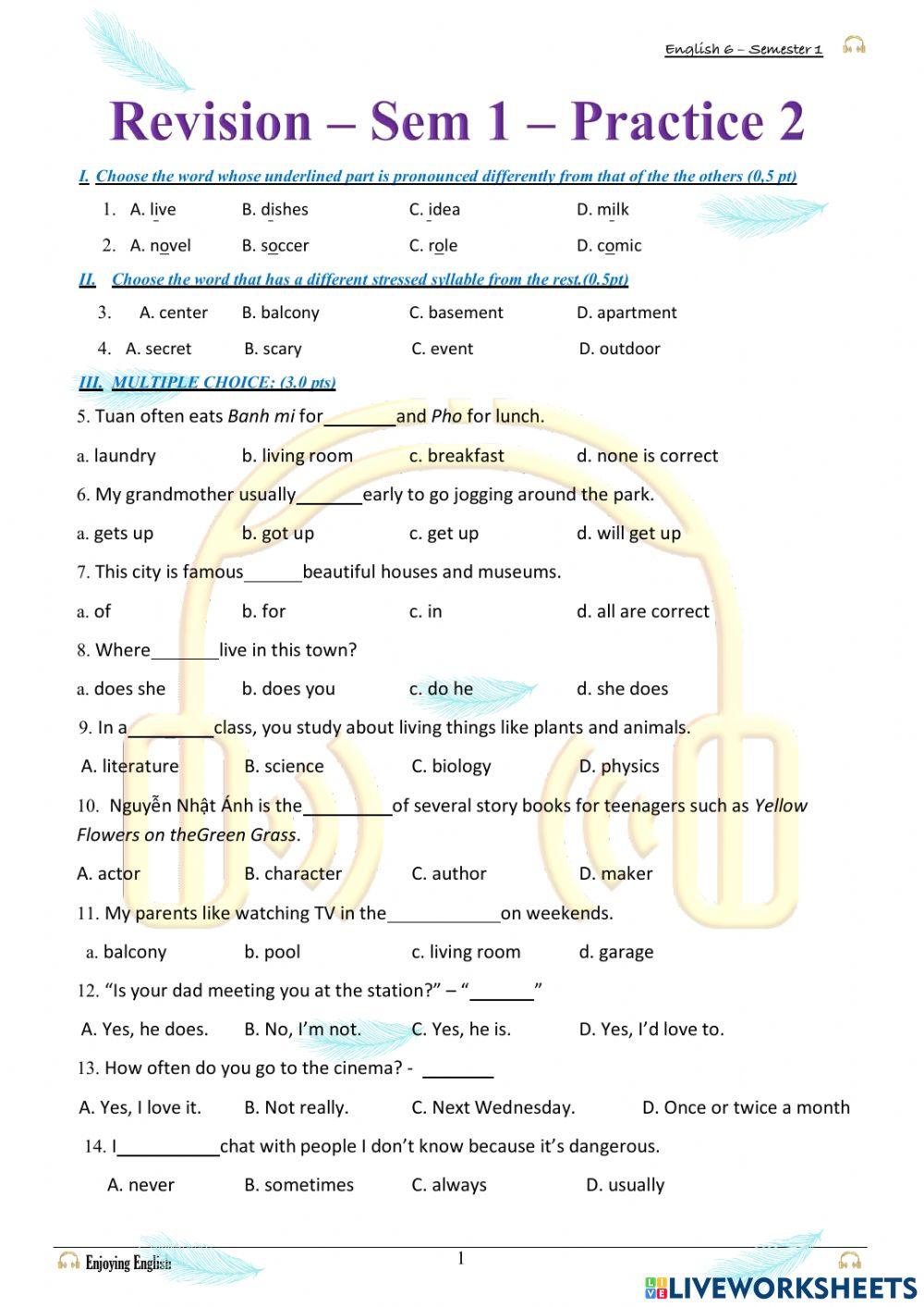 6 - Revision - Sem 1 - Practice 2 worksheet | Live Worksheets
