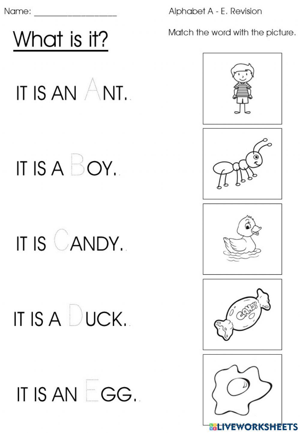 Letter A - E Re… | Free Interactive Worksheets | 1901051