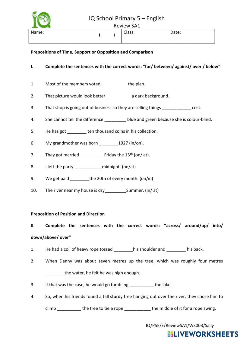 Review SA1 - WS 03 worksheet | Live Worksheets