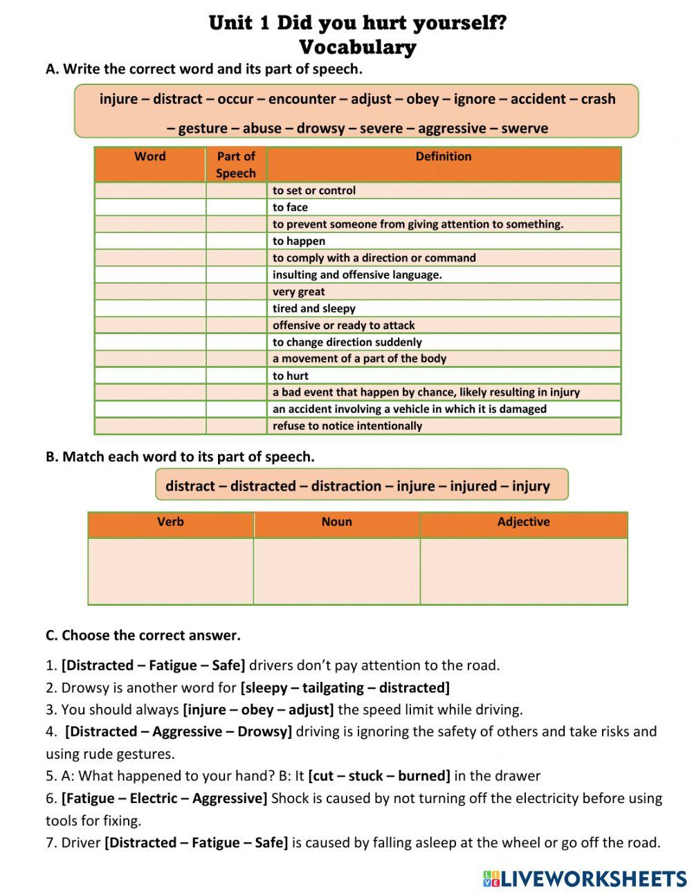 Did you hurt yourself? worksheet | Live Worksheets