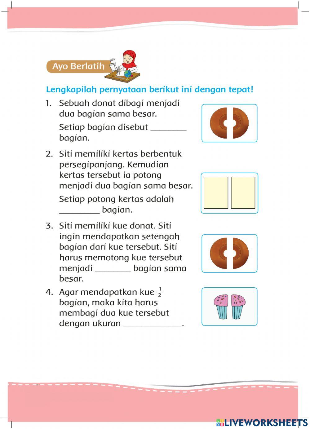 Pecahan Setengah worksheet | Live Worksheets