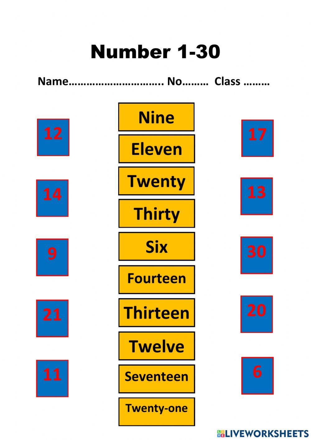 Number1-30 online exercise for | Live Worksheets