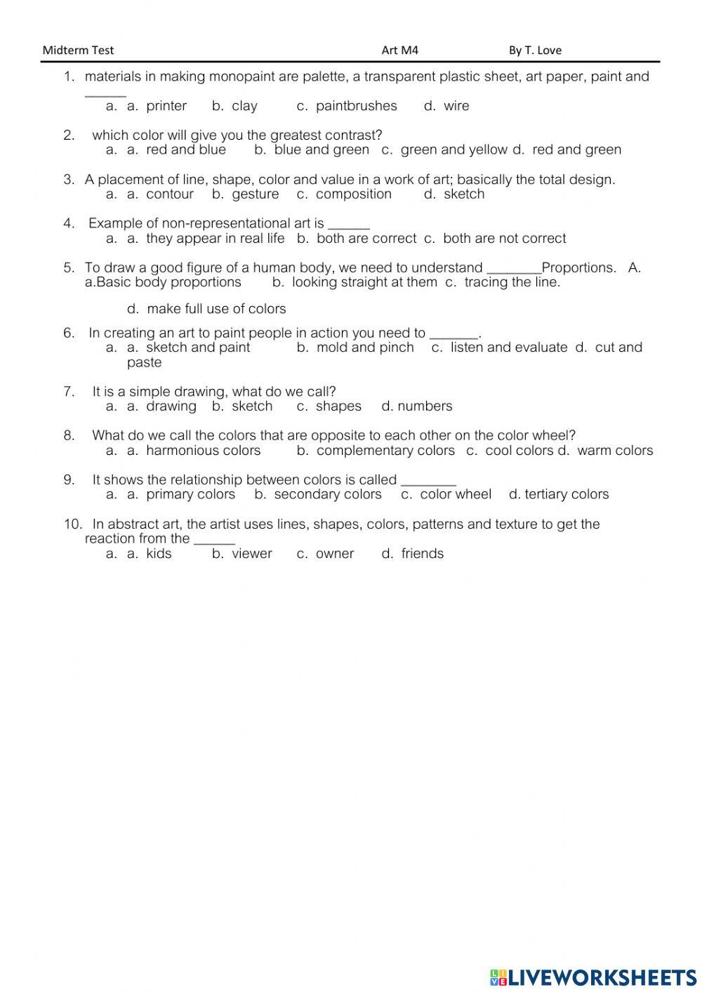 Midterm Test free activity | Live Worksheets