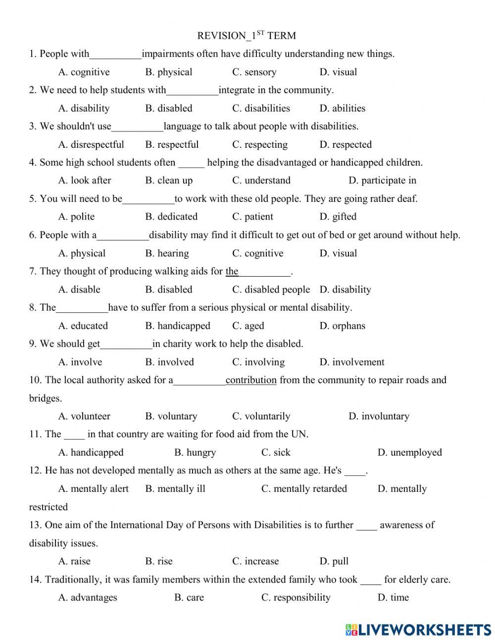 E11-revision-1st worksheet | Live Worksheets