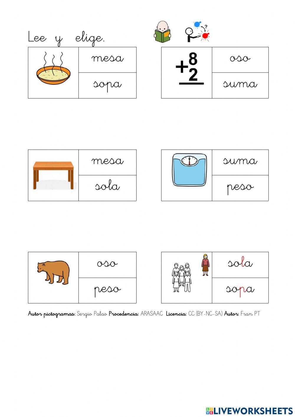 Leer palabras con s. worksheet | Live Worksheets