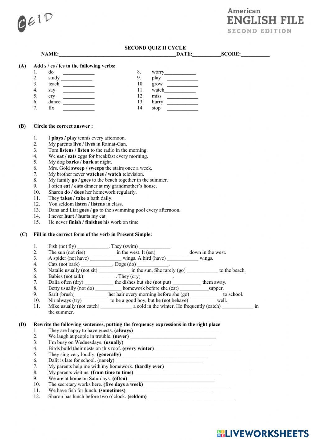 SECOND QUIZ II CYCLE online exercise for | Live Worksheets