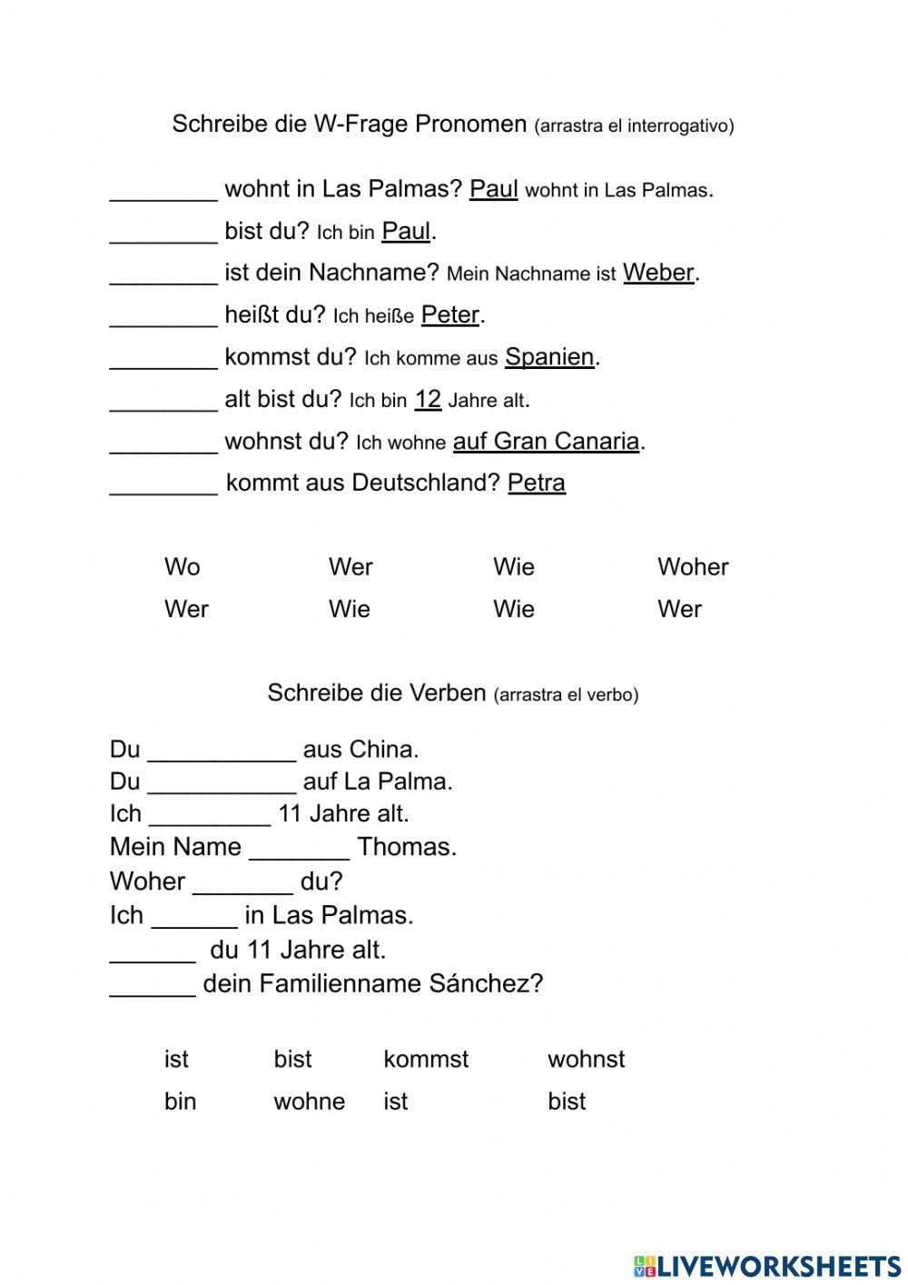 W-Fragen und Verben worksheet | Live Worksheets