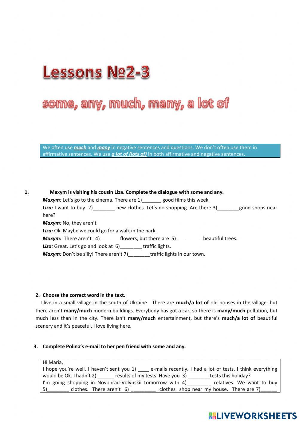 Some, any, much… | Free Interactive Worksheets | 1747024