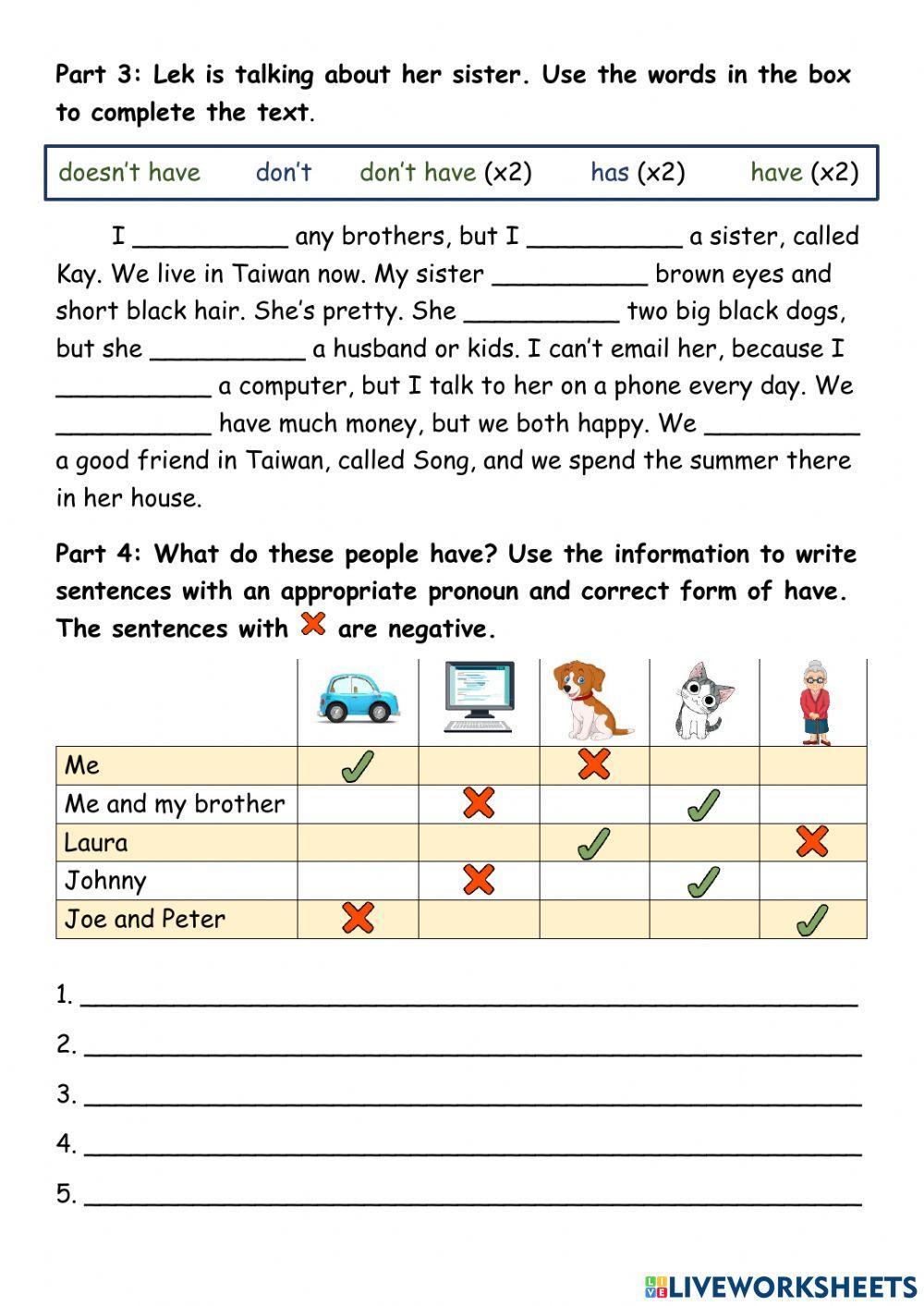 Have-Has interactive worksheet for 7 | Live Worksheets