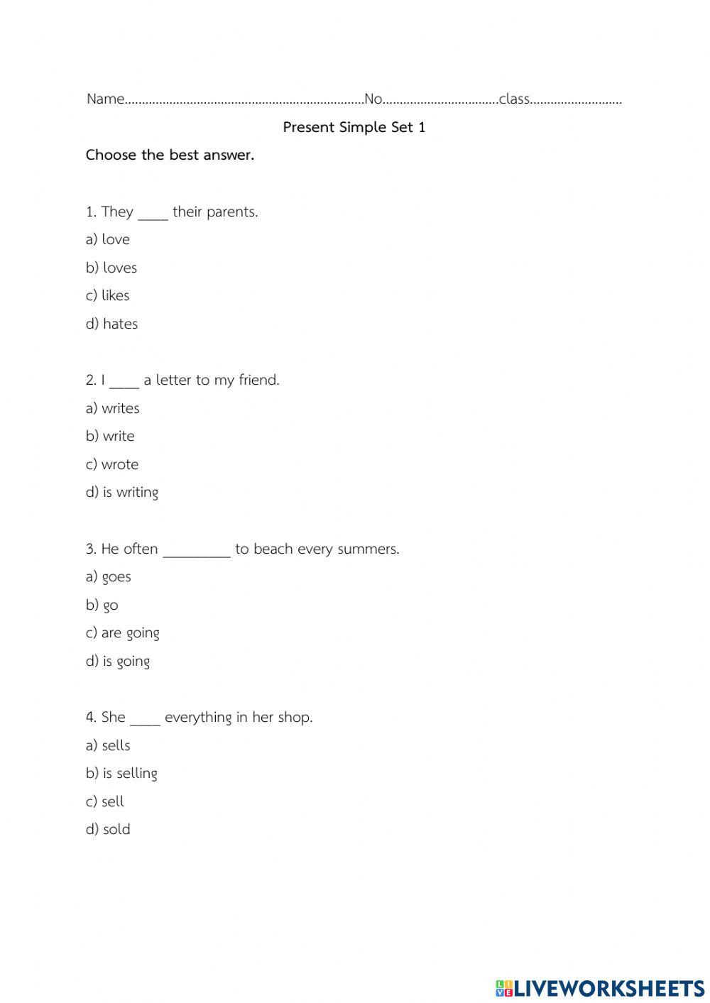 Present simple tense online exercise for 3 | Live Worksheets