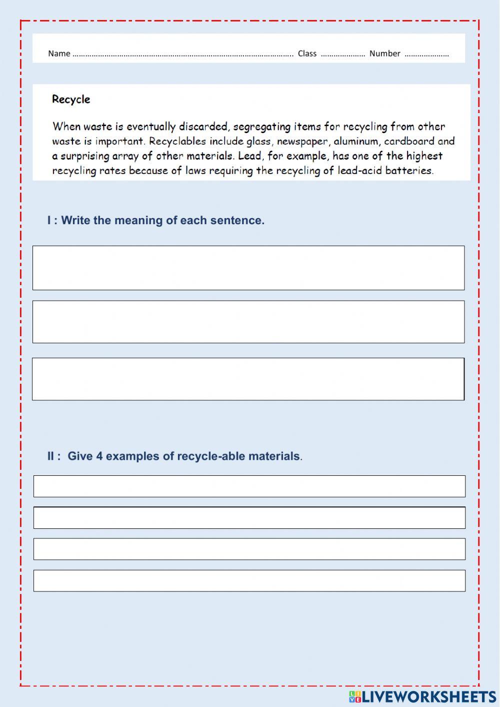 2.5 recycle online exercise for | Live Worksheets