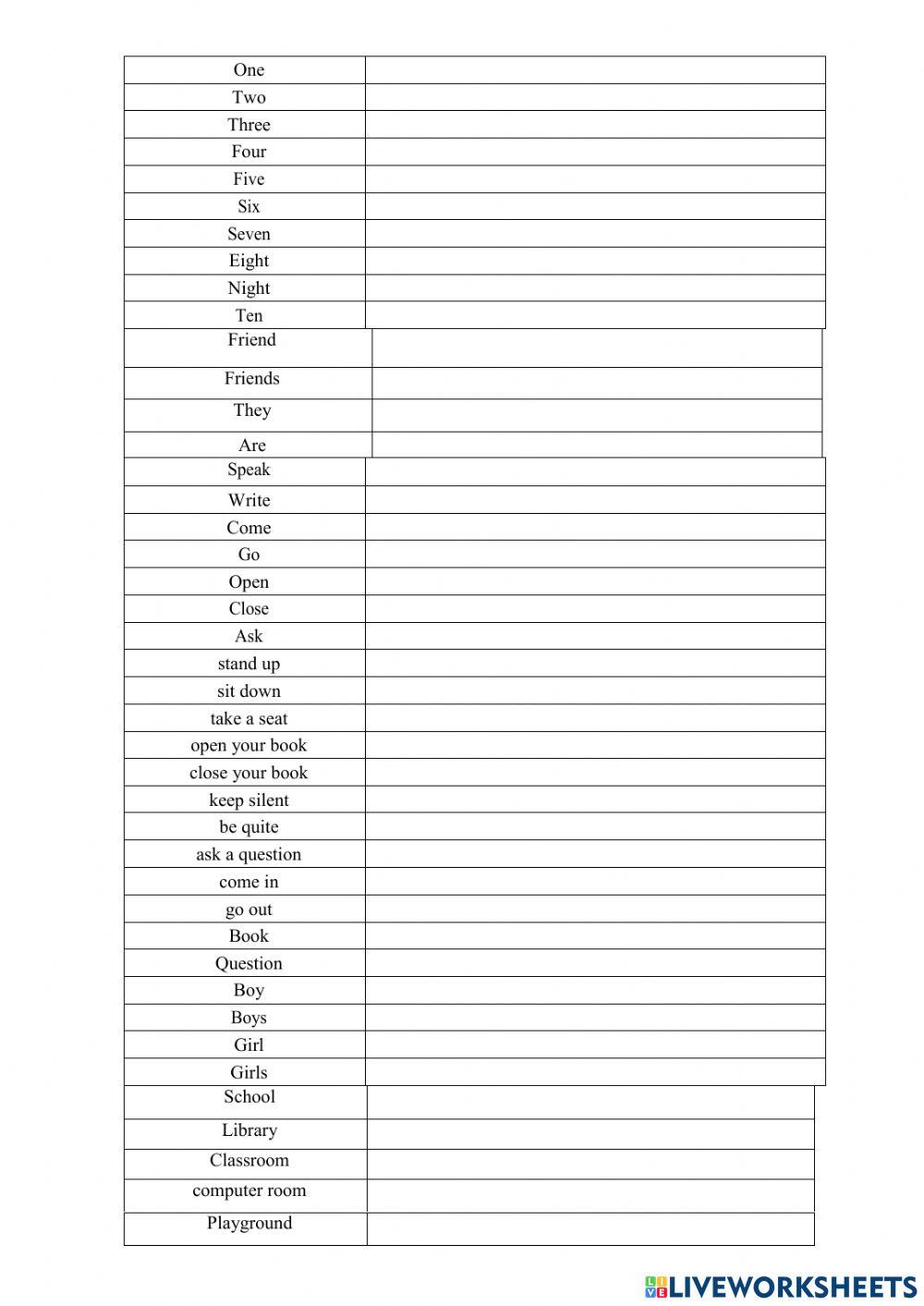 Review vocab worksheet | Live Worksheets