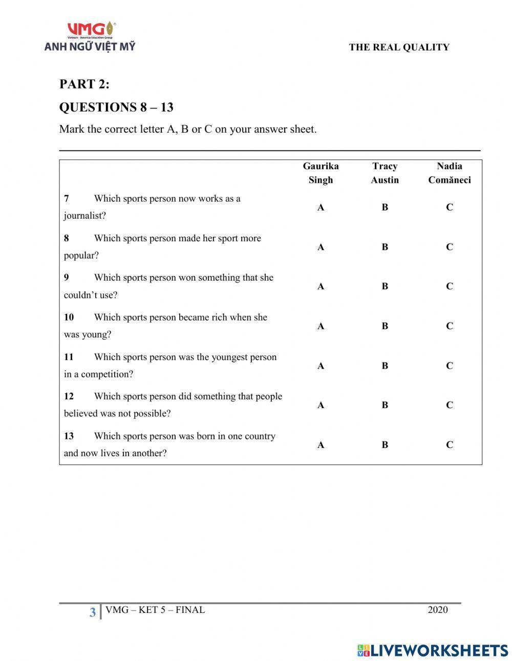 1747837 | Ket 5 final reading | vmgtvx | LiveWorksheets