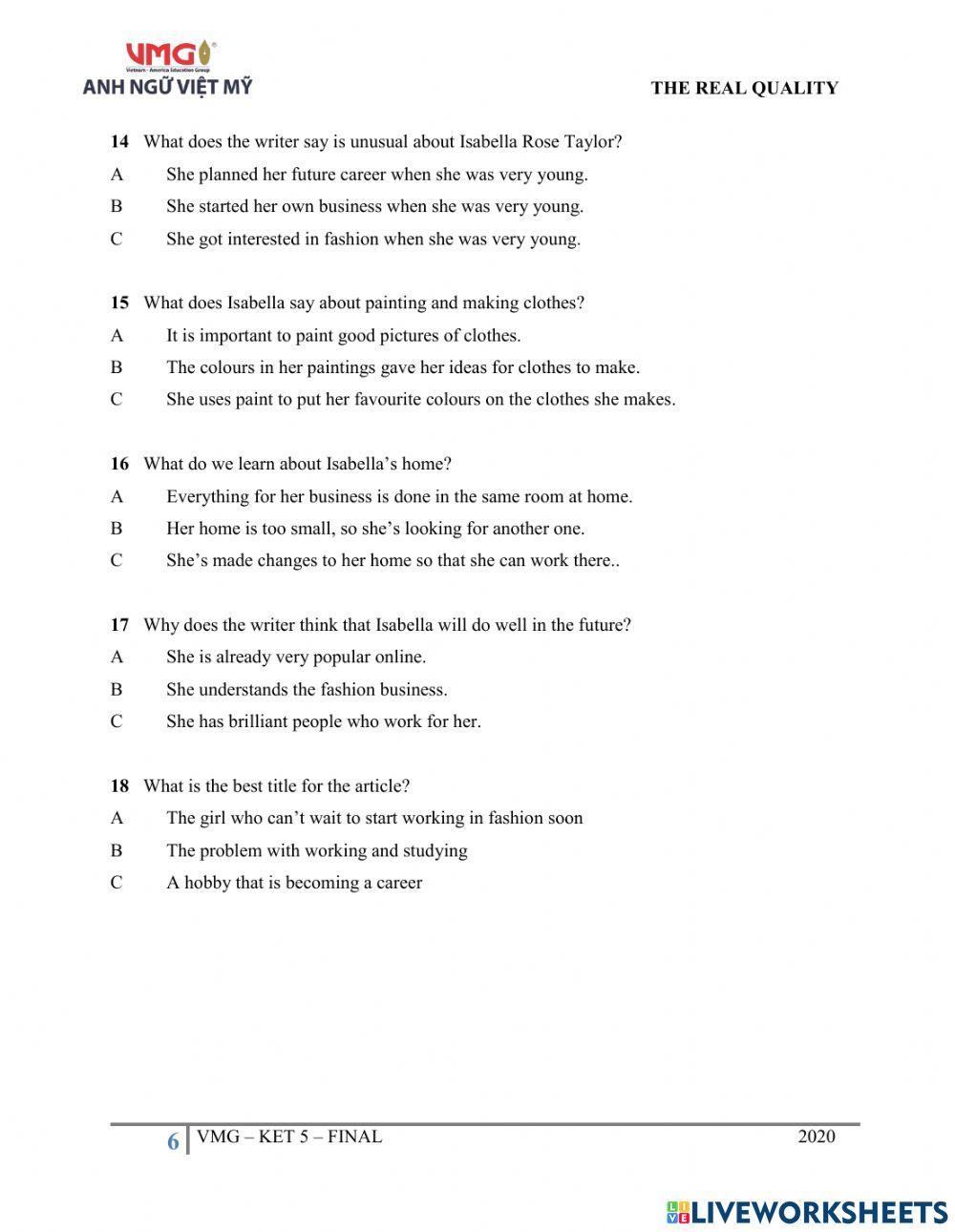 1747837 | Ket 5 final reading | vmgtvx | LiveWorksheets