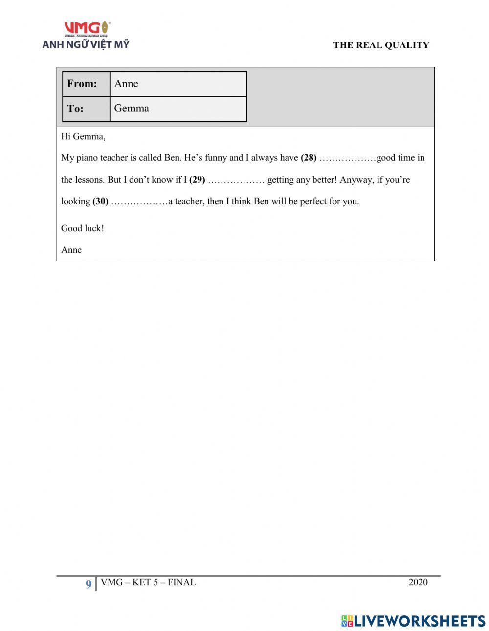 1747837 | Ket 5 final reading | vmgtvx | LiveWorksheets
