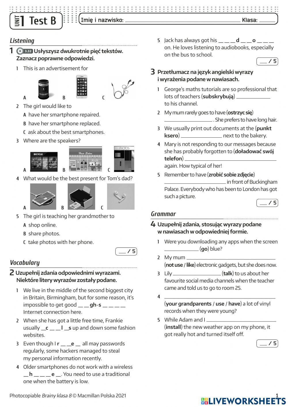 BRAINY 8 UNIT 1B | Free Interactive Worksheets | 5266896