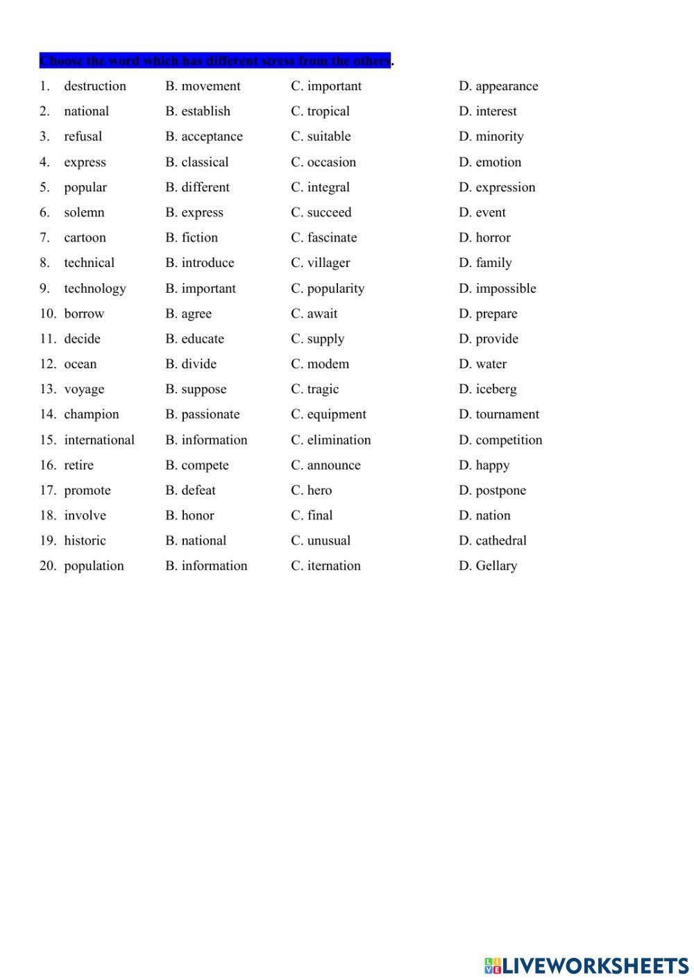 Stress online pdf worksheet | Live Worksheets