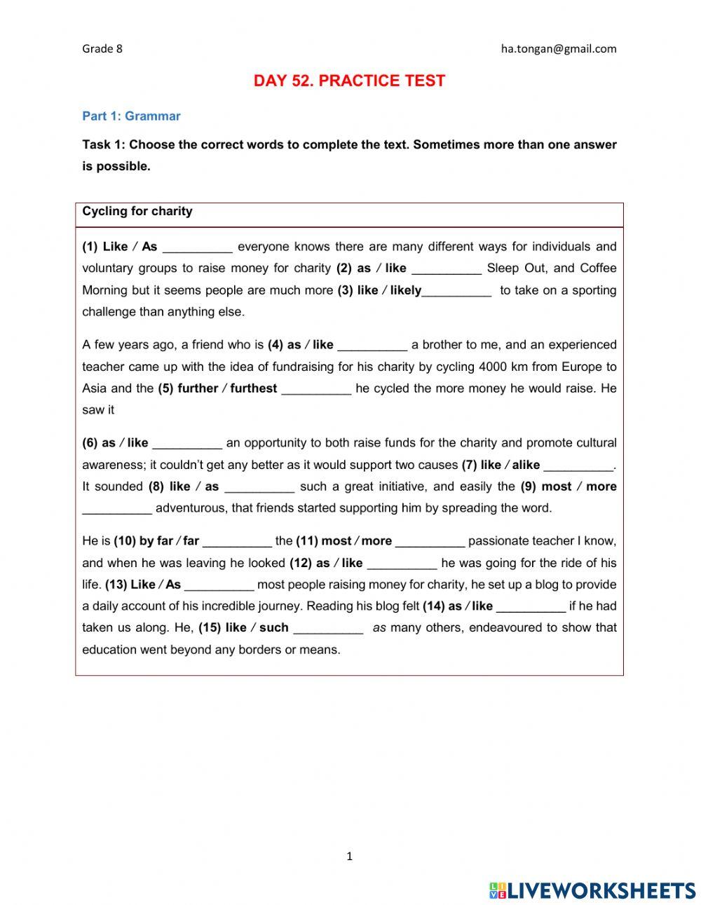 G8 Day 52 Practice 1 worksheet | Live Worksheets