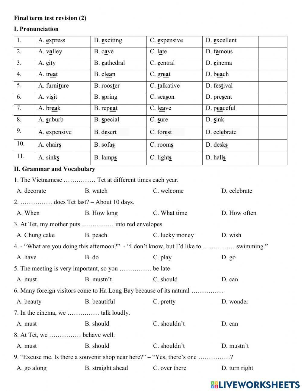 1748043 | Grade 5 - Final test revision 2 | duyen98
