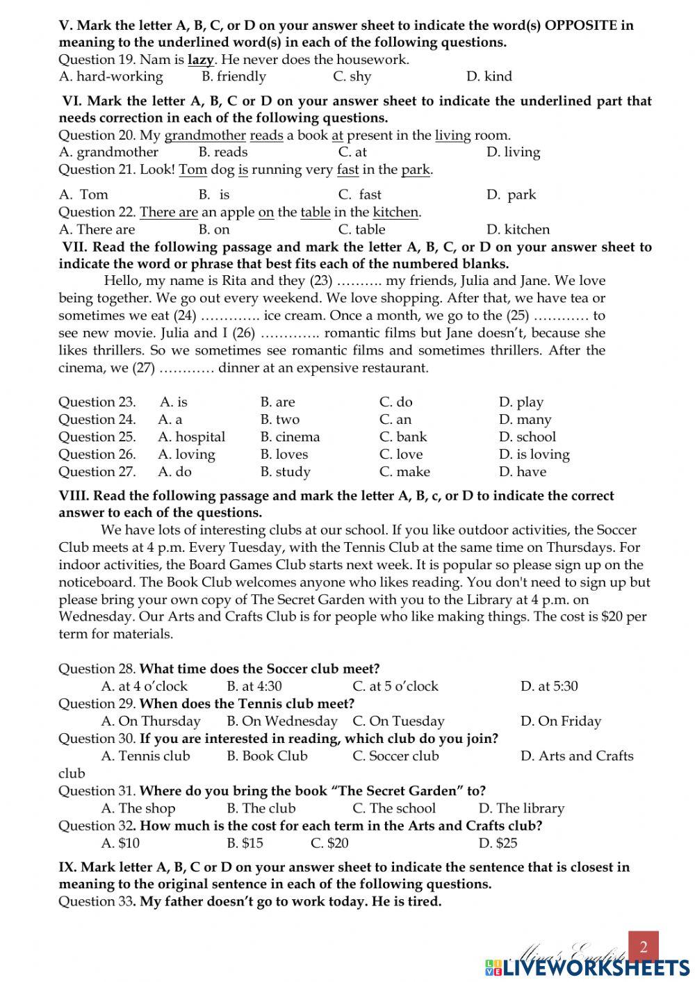 Grade 6- First term test online exercise for | Live Worksheets