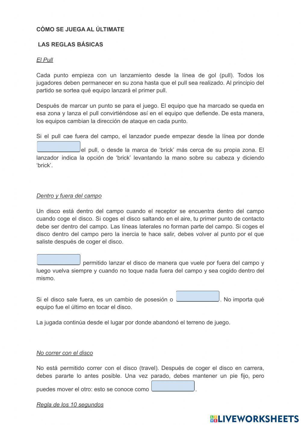 Ultimate Frisbee activity | Live Worksheets